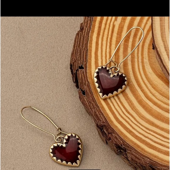 Jewelry | Vintage Enamel Red Heart Design Dangle Earrings Simple Boho ...